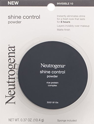Neutrogena Shine Control Mattifying Face Powder for Oily or Combination Skin, Lightweight & Oil-Absorbing Powder with Rice Protein, Compact with Application Sponge, Invisible 10,.37 oz.