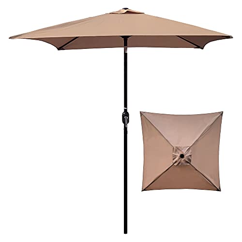 DAVEE Furniture 6.5 Ft Square Market/Patio Umbrella with Tilt and Crank, Perfect for Garden, Lawn,Deck,Backyard and Pool (Tan