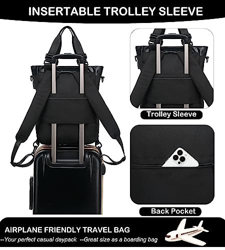 COMELY Convertible Laptop Backpack, Casual Travel Tote Daypack, Crossbody Purse, Bookbag Diaper Bag Nursing Bag for Daily Work College Nursing Teaching, 31A-Black