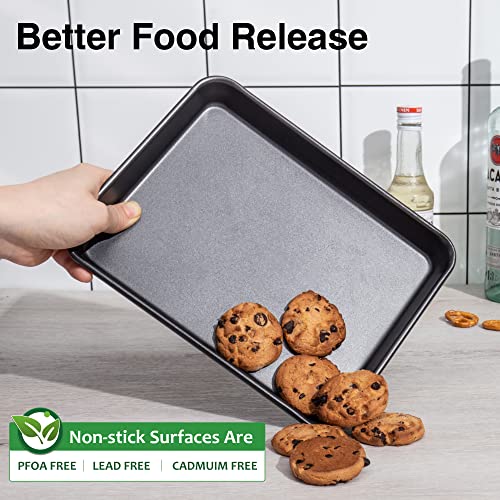 HONGBAKE Toaster Oven Pans for Baking, Nonstick 1/8 Cookie Sheet Pan Set, Small Baking Tray, 9.7X7.5", Dishwasher Safe and Heavy Duty, 2 Pack - Black
