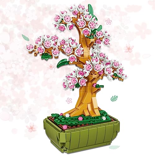 IACTIONUNION Cherry Blossom Bonsai Tree Building Block Sets 550Pcs Japanese Sakura Artificial Flowers Building Toys Botanical Collection Gifts for Women Girls Adults Kids 8-12