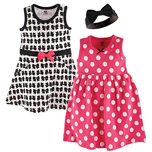 Hudson Baby baby girls Cotton and Headband Set Casual Dress, Bow, 12-18 Months US
