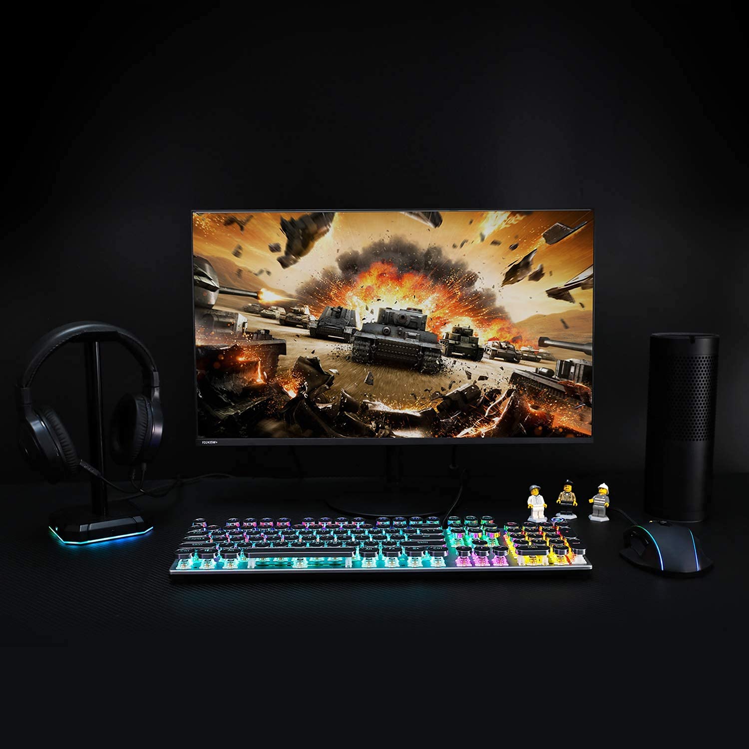 AULA L2058 LED Backlit Mechanical Gaming Keyboard, Retro Steampunk Round Keys, Brown Switches, Magnetic Wrist Rest, Media Control Knob Buttons
