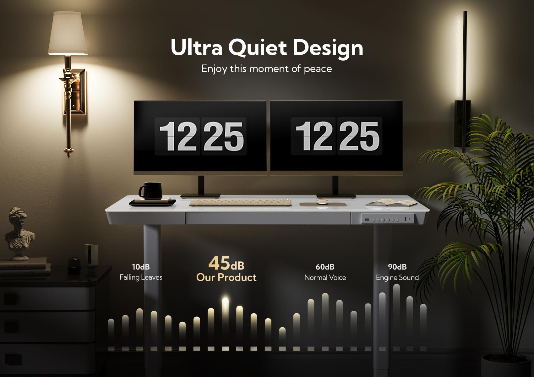 Claiks Glass Standing Desk with Drawers, 40 Inch Adjustable Stand Up Desk, Quick Install Home Office Computer Desk with USB Ports, White