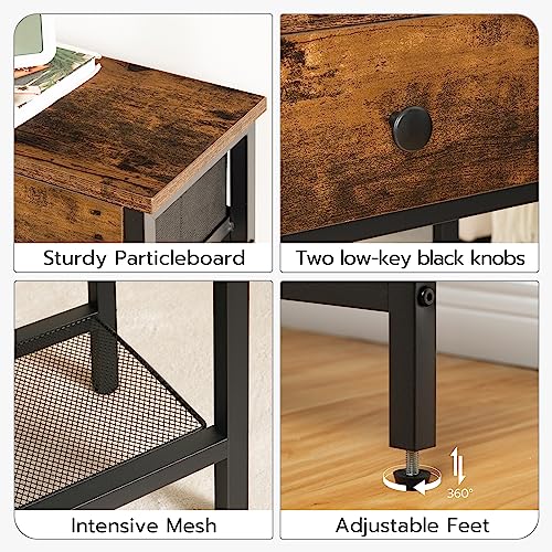 HOOBRO 29.5" Narrow Console Table with 2 Fabric Drawers, Small Entryway Table with 3-Tier Storage Shelves, Thin Sofa Table, Side Table, for Living Room, Hallway, Rustic Brown and Black BF72XG01