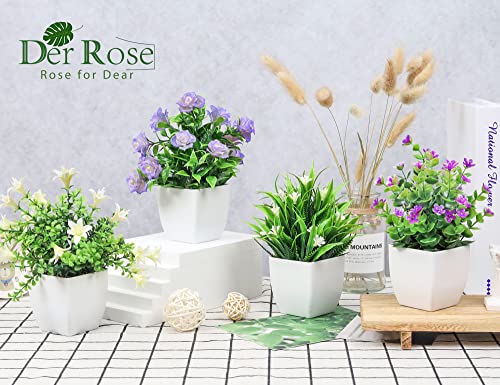 Der Rose 4 Packs Small Fake Plants Mini Artificial Faux Plants with Flowers for Home Room Farmhouse Bathroom Decor Indoor