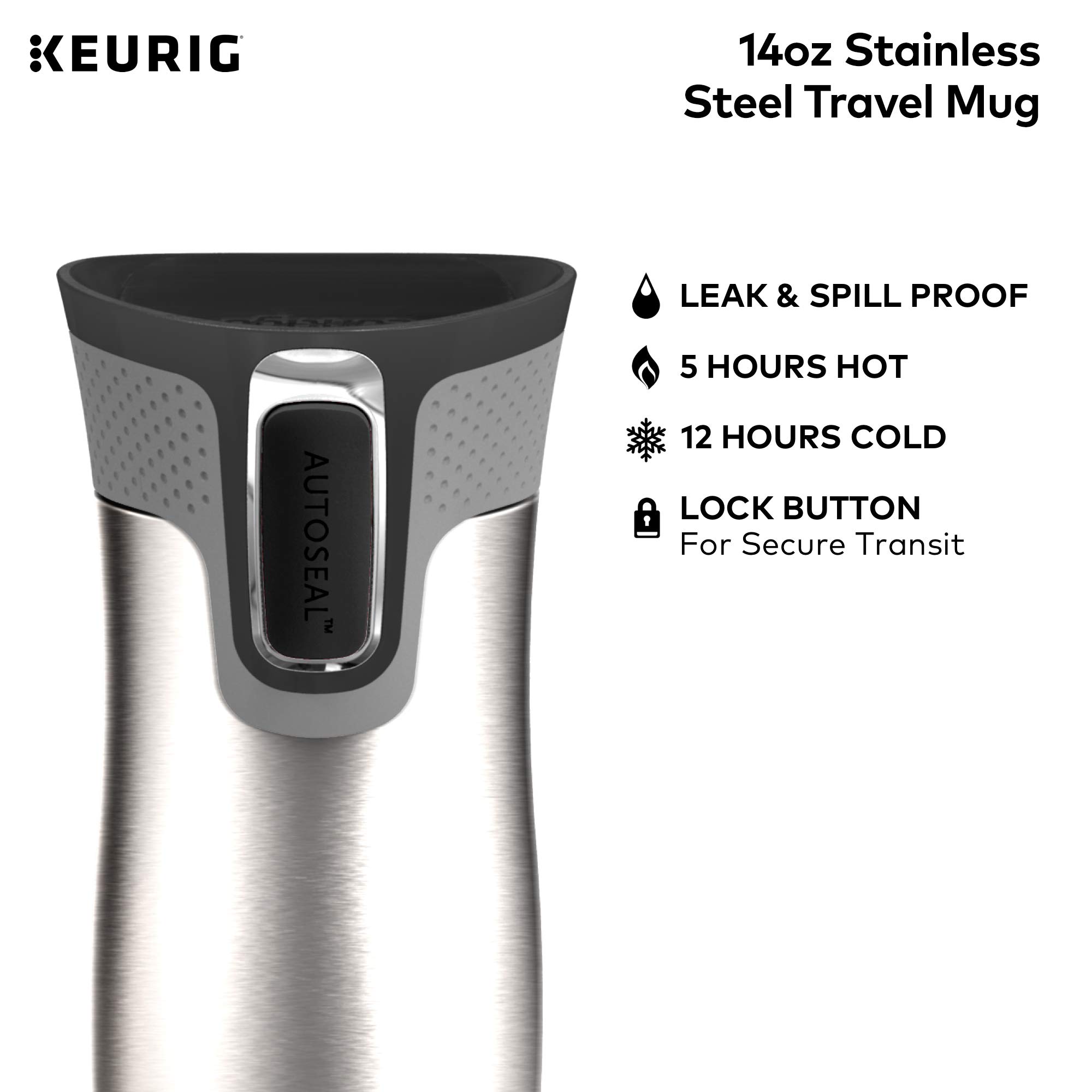Keurig K-Duo Special Edition Coffee Maker, Single Serve and 12-Cup Drip Coffee Brewer, Silver & Contigo Autoseal Coffee Travel Mug, West Loop Vacuum Insulated with Easy-Clean Lid, 14 Oz, Silver