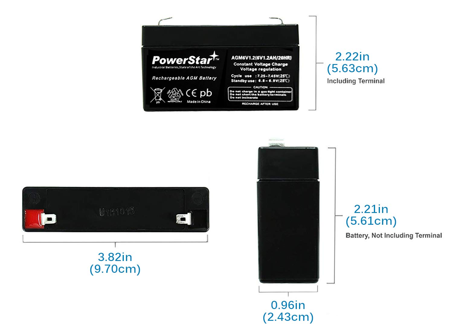 PowerStar--2 Year Warranty 6V 1.2AH SLA Battery Replaces pe6v1.2 bp1.2-6 es1.2-6 cb-1.3-6