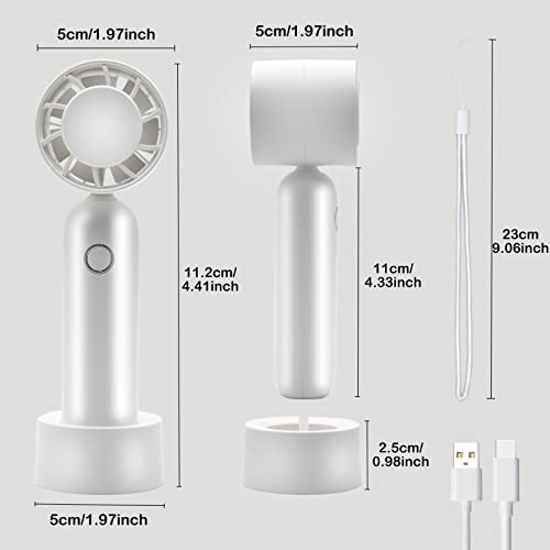 DOUBFIVSY Handheld Fan with Base, 5000mAh Portable Mini Fan USB Rechargeable Personal Fan 3 Adjustable Speed Desk Fan Hand Held Fan for Girls Women Men Indoor Outdoor Activities (White)