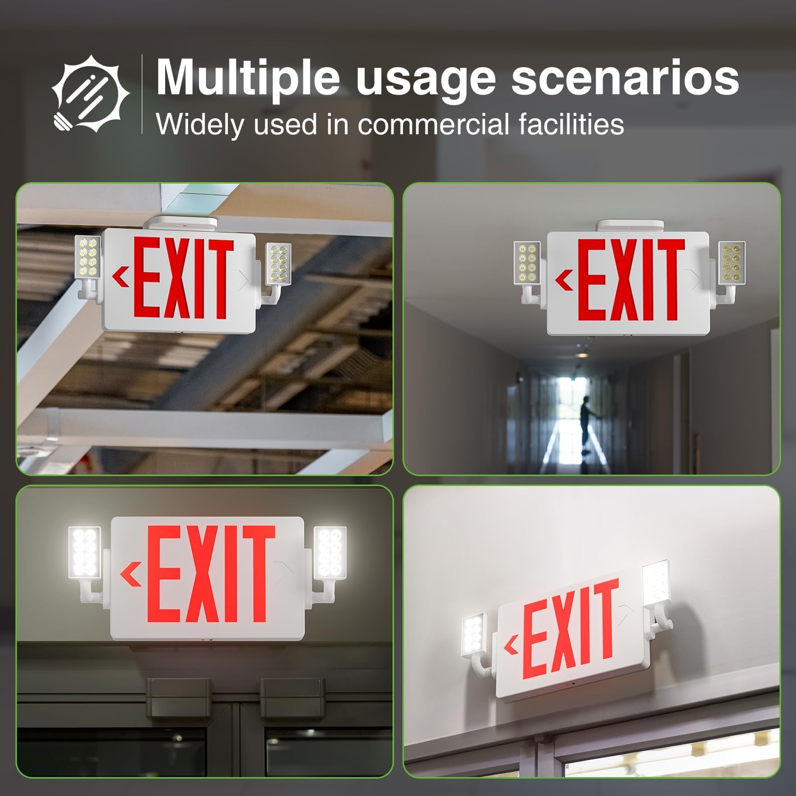 FREELICHT 6 Pack LED Double-Sided Exit Sign with Emergency Lights,Adjustable LED Emergency Exit Lights with Battery Backup,Exit Sign for Business,Hard Wired,UL Certified,AC 120/277V,