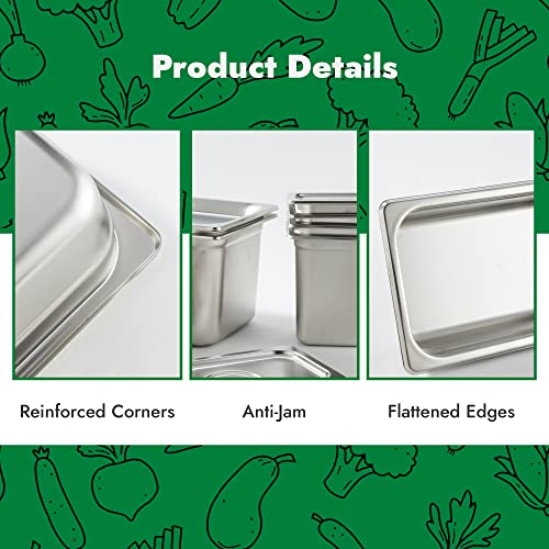 HECMAC 6 Pack Anti-Jam Hotel Pans, 1/2 Size 2 1/2 Inch Deep, NSF Commercial Stainless Steel Chafing Steam Table Pan, Catering Storage Metal Food Pan