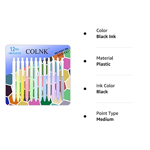 COLNK Retractable Ballpoint Pens,Medium Point 1.0mm,Black Ink,Comfortable Triangle Grip, Gift Pens Ballpoint for Note-taking,Soft Touch, Long Lasting Writing, 12 Count
