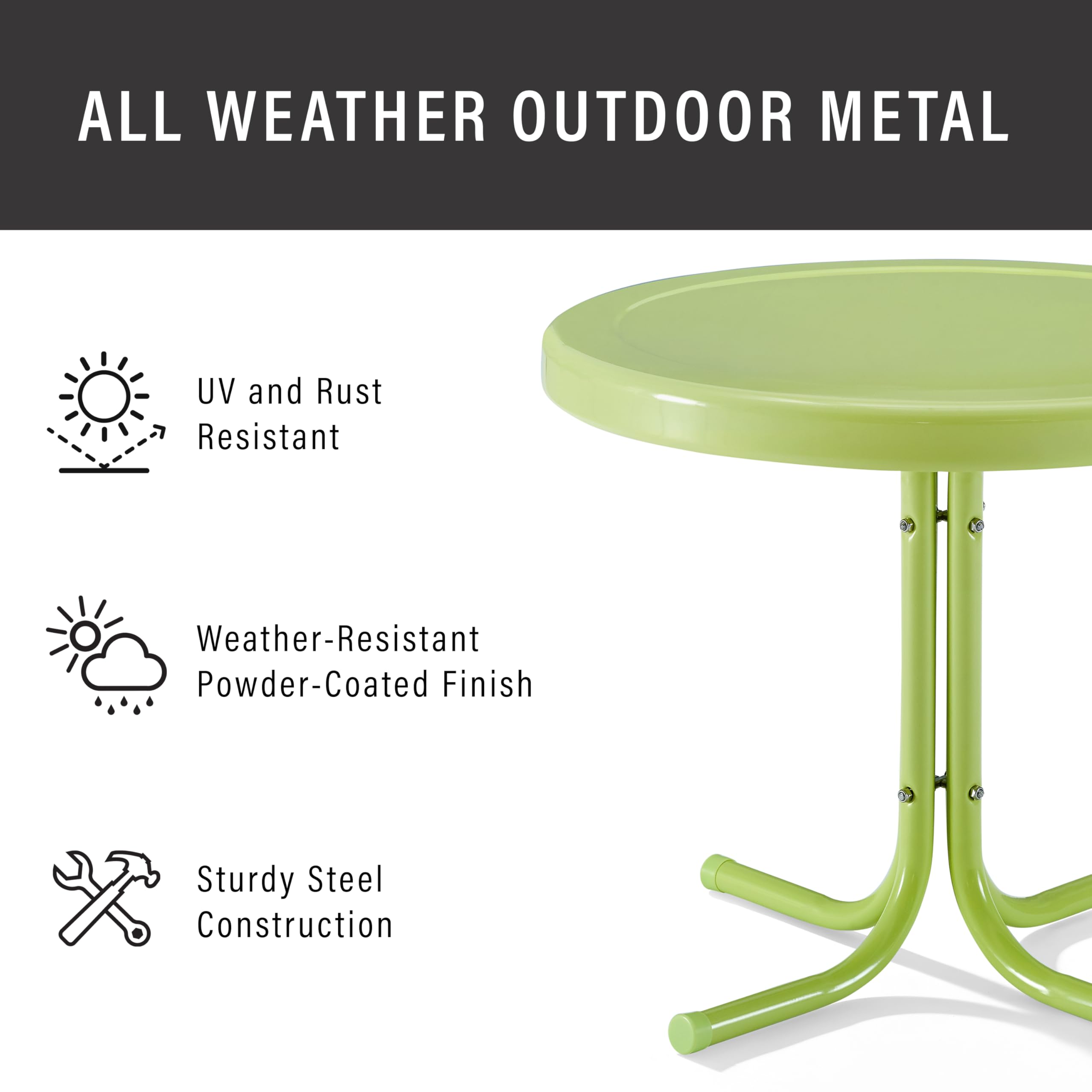 Crosley Furniture Griffith Weather Resistant Retro Metal Outdoor Side Table for Patio, Deck, Porch, Key Lime