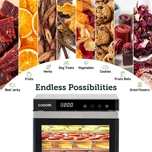 COSORI Food Dehydrator Machine(50 Recipes),6 Stainless Steel Trays with Digital Timer and Temperature Control& Food Dehydrator Fruit Roll Sheets for Jerky, Meat, Beef, Fruit, Vegetable,BPA-Free, 2pack