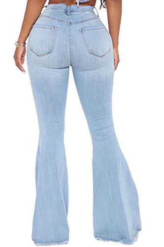 CutieLove Women's Ripped Jeans Bell Bottom Flare Jeans Mid Rise Destroyed Hem Denim Pants A-Light Blue