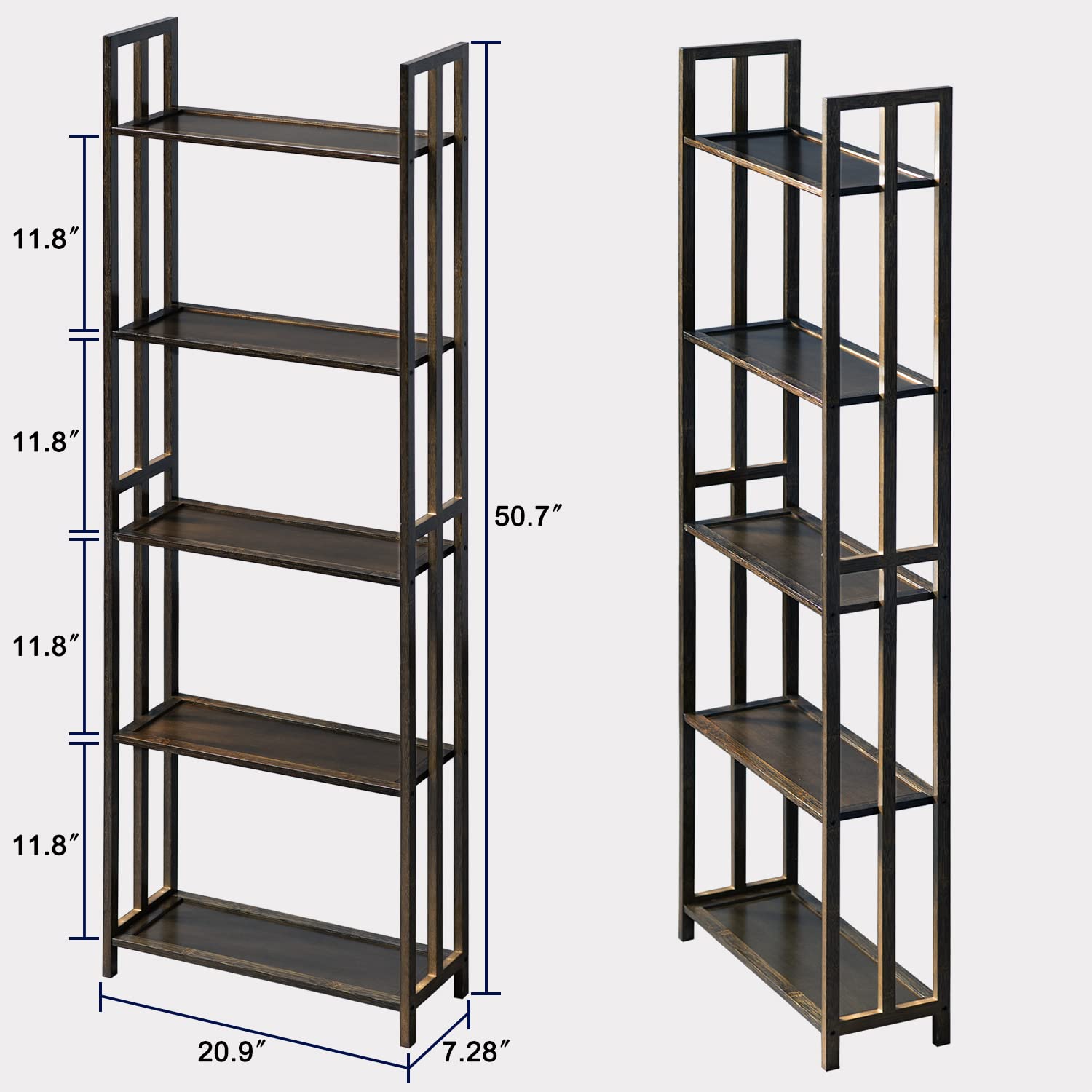 COPREE 5 Tier Rolling Bookcase, Bamboo 360 Rotating Bookshelf, Freestanding Storage Organizer Holder Book Rack with Wheels for Bedroom, Living Room Home and Office