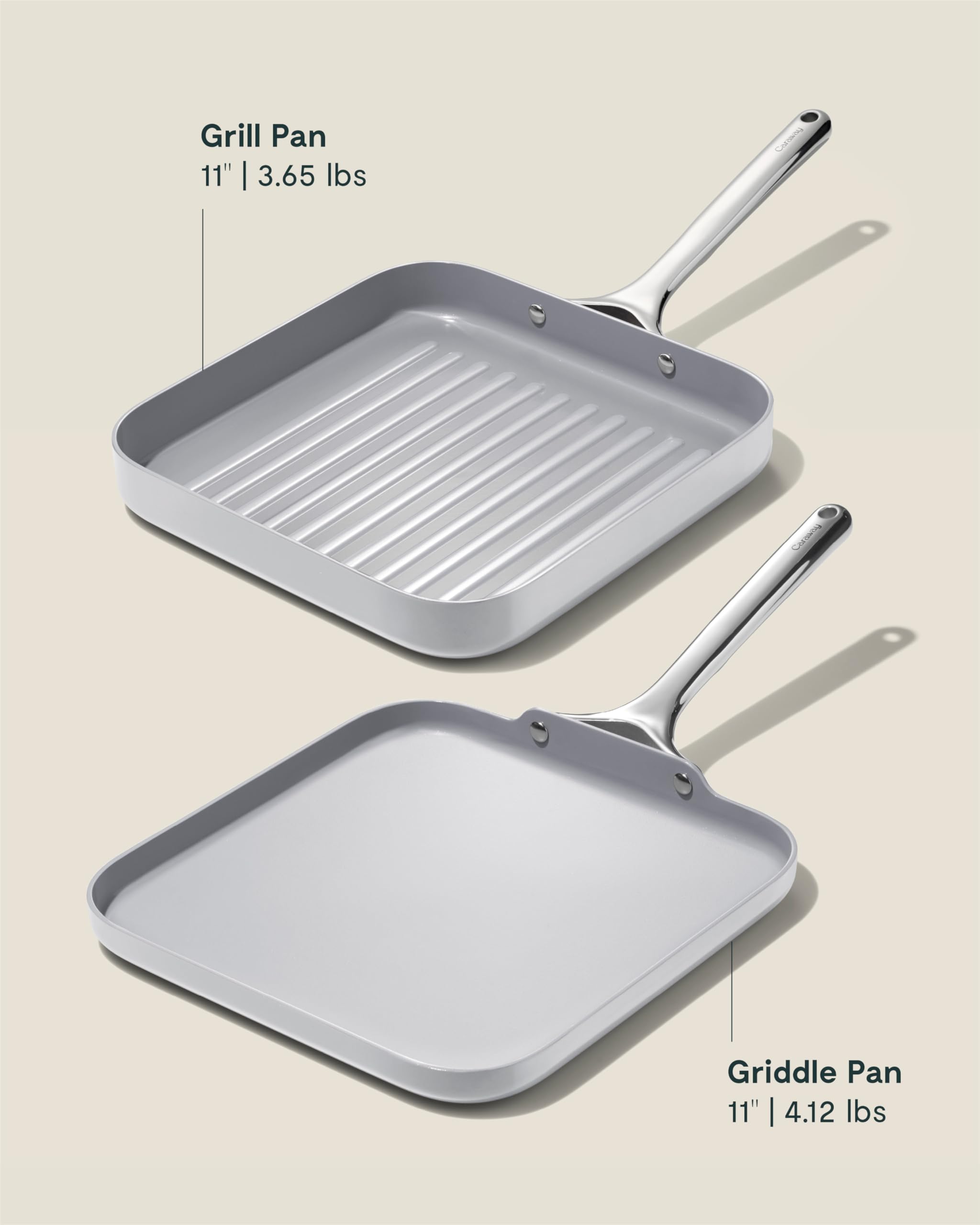 Caraway Griddle Pan & Grill Pan Duo - Non-Stick Ceramic Coated - Non Toxic, PTFE & PFOA Free - Oven Safe & Compatible with All Stovetops β Gray