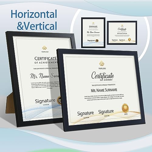 ELSKER&HOME 8.5x11 Picture Frame - Black Sturdy Wood Composite Certificate Frame - Semi-Tempered Glass - Includes Hanging Hardware and Desktop Easel - for Document/Diploma Frame (4 Pack)