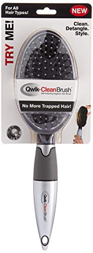 Qwik-Clean Brush - Easy Clean Retractable Bristles and Detangling Oval Brush for Curly, Straight and Thick Hair - Wet and Dry Hair - Black