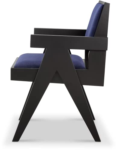 Design Guild Accent or Kitchen Modern Table-Height Dining Chair w/Natural Wooden Frame (Fully Assembled), Navy Blue Velvet/Black Armchair