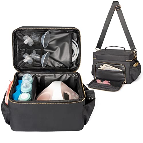 EliteMom Breast Pump Tote Bag (Patent Pending) - Stylish Pumping Bag Compatible with Spectra S1 S2 Gold, Medela, and More with Cooler for Working Moms