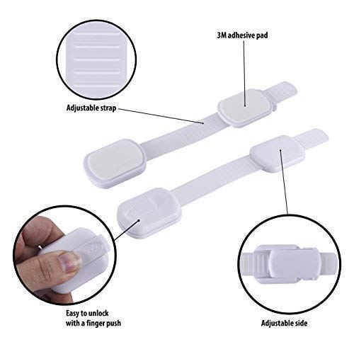 BOOTA Baby Locks (6 pack), Child Safety Strap Locks, Child Proof Cabinet Latches with Extra 3M Adhesives β Adjustable Drawer Locks, Baby Cabinet Safety Latches, Easy Installation, White