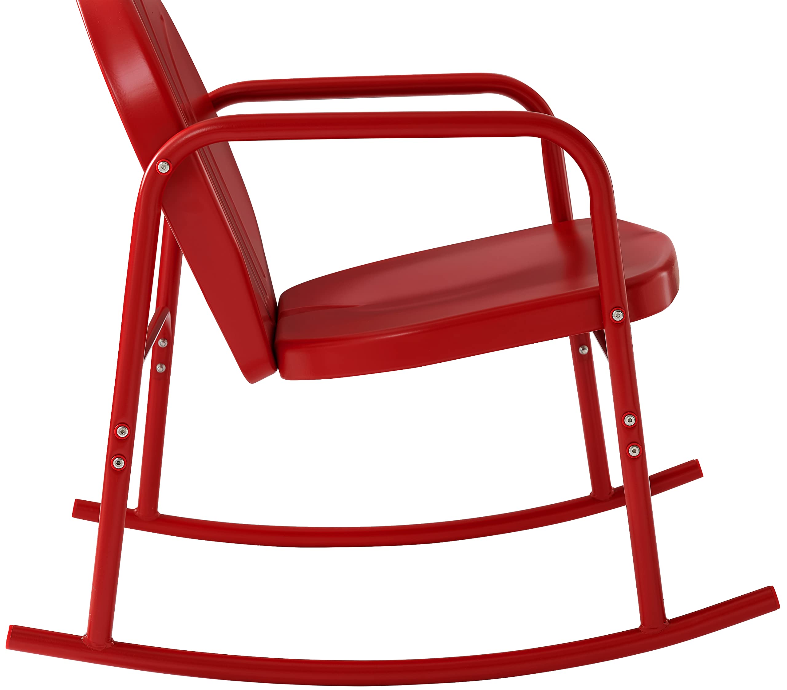 Crosley Furniture Griffith 3-Piece Outdoor Rocking Chair and Side Table Set, Retro Metal Bistro Patio Sets, Bright Red Gloss