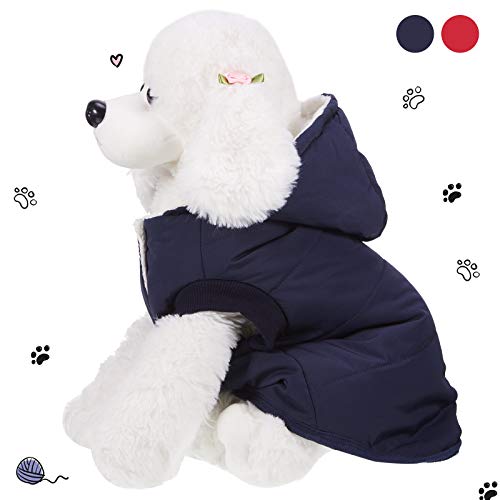 Dog Hoodies 2 Pieces Dog Jacket with Hat, Soft Windproof Coat Small Dogs Jacket Puppy Coats with Hoodie, 2 Colors Provided (Red, Navy Blue, Medium)
