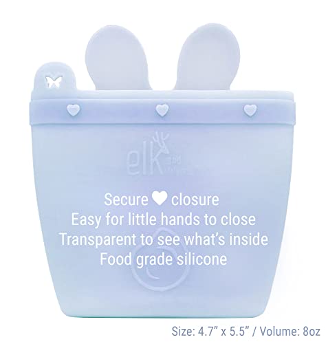 Elk and Friends Silicone Kids Snack Container | Food Grade Silicone | Reusable Pouch | Dishwasher Safe | 8oz Storage | 2 Pack