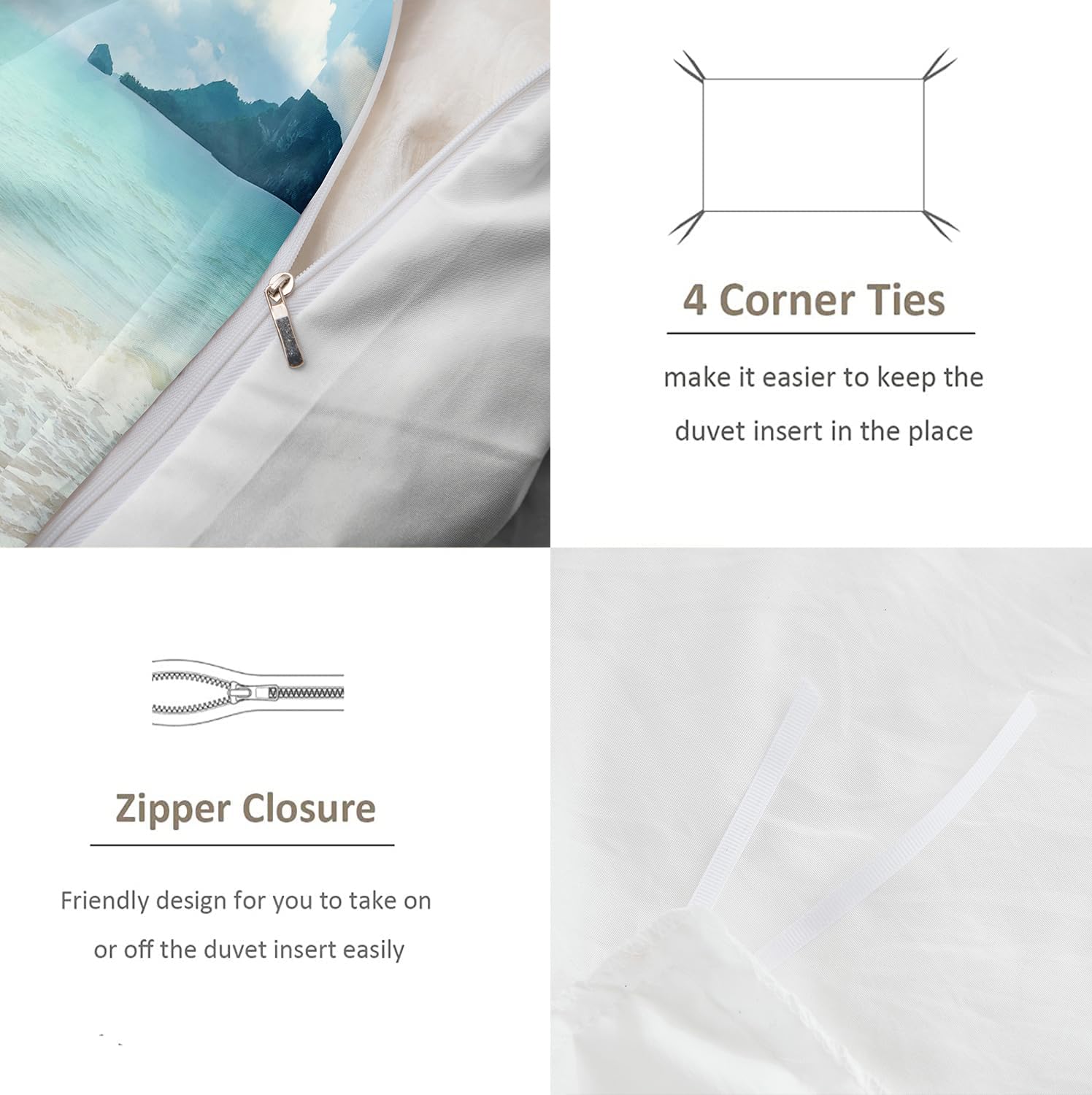 Bedbay Tropical Bedding Set Queen Size,Beach Duvet Cover,Sunny Beach Palm Tree Comforter Cover,Summer Bedding Beach Room Decor,3 Pieces Soft Beach Quilt Cover with Zipper Closure(Beach,Queen)