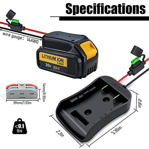 Battery Adapter for Dewalt Battery, Power Wheel Adapter for Dewalt 20v Battery,Power Wheels Battery Conversion Kit with Fuse and 14 Gauge Wire Connector for Ride On Truck, Robotics, Rc Toys