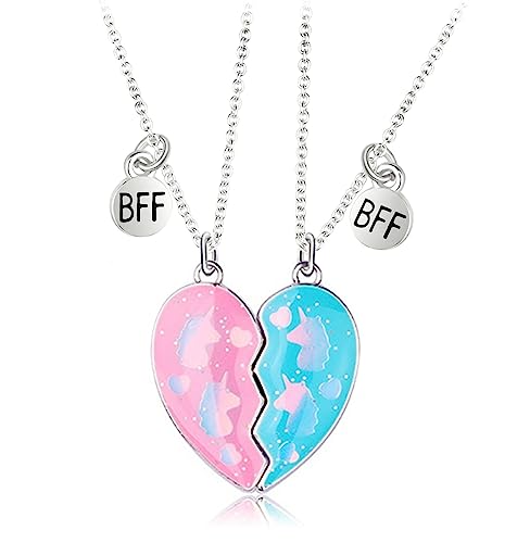 DOYYCA Best Friend Necklace Gifts Friendship Necklace Magnetic Matching Unicorn Heart BFF Necklace for 2 Girls (Blue Pink Unicorn)