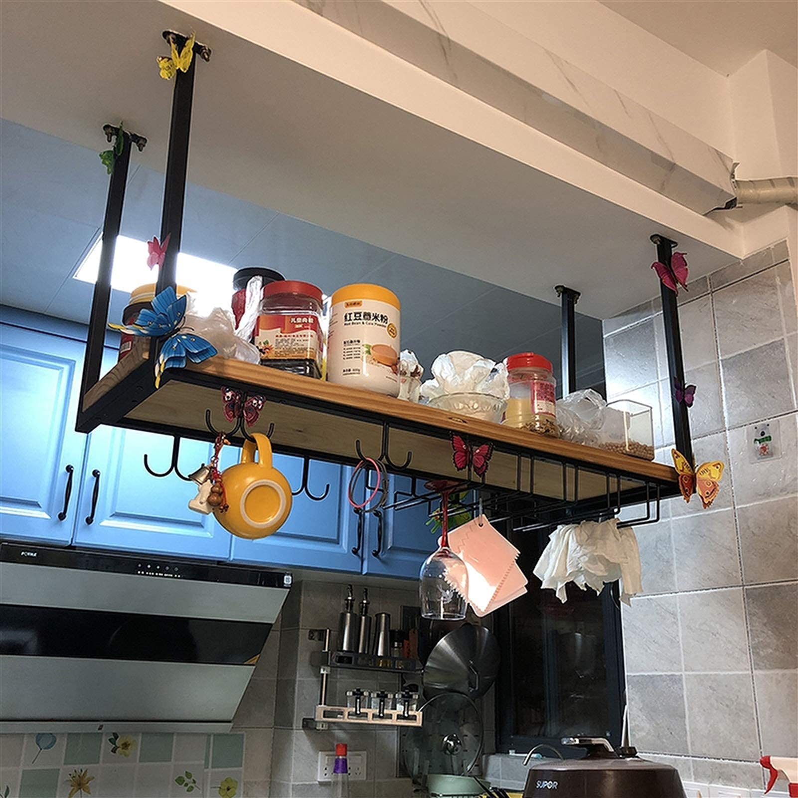 BDDIE Wine Racks,Ceiling Shelf Ceiling Wine Rack,Hanging Wine Glass Racks Stemware Holder, Retro Ceiling Shelf Brackets,for Bars/Restaurants/Kitchens/60 * 30 * 50Cm