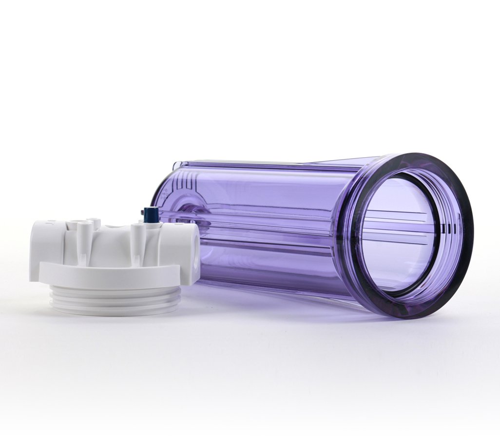 Hydronix HF3-10CLWH12PR, 10" Clear Housing with White Rib Cap For RO & Filtration Systems, 1/2" Ports with Relief Button