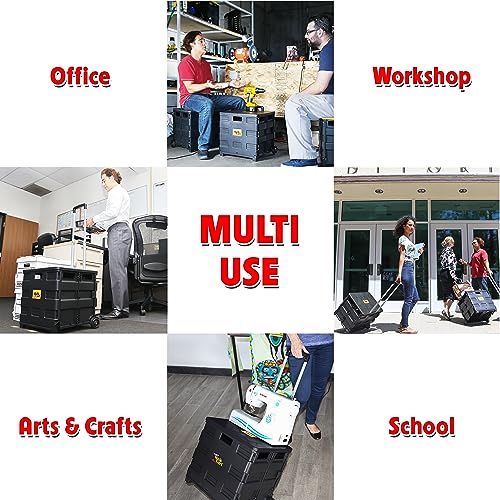 dbest products Quik Cart Sport Collapsible Rolling Crate on Wheels for Teachers Tote Basket 80 lbs Capacity, Made from Heavy Duty Plastic Used as a Seat, Black