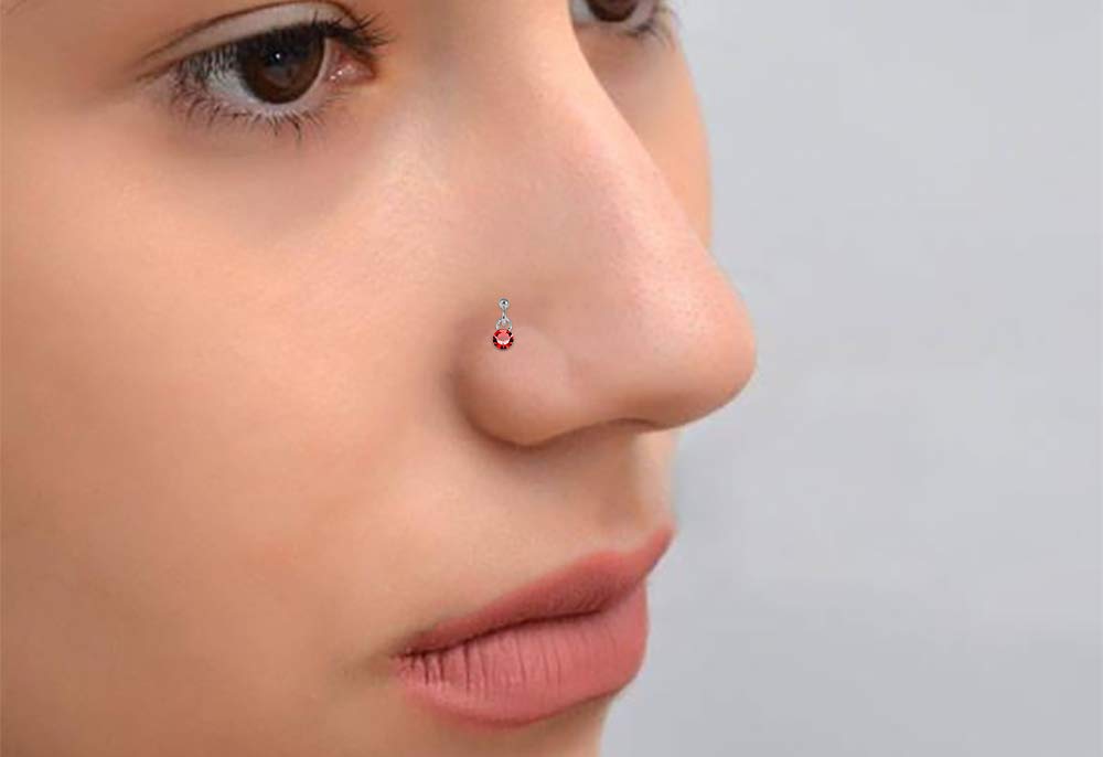 AtoZ Piercing Light Green Danling Gemstone Top 22 Gauge Silver L Shape - L Bend Nose Stud Nose Pin