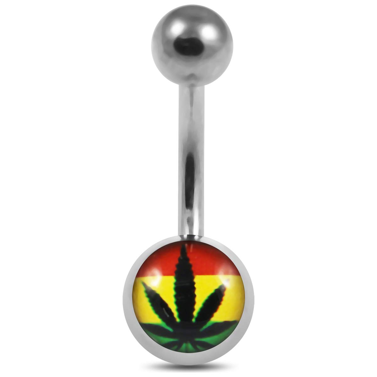 AtoZ Piercing Rasta Marijuana Logo Picture 14 Gauge 316L Surgical Steel Curved Barbell Belly Button Ring