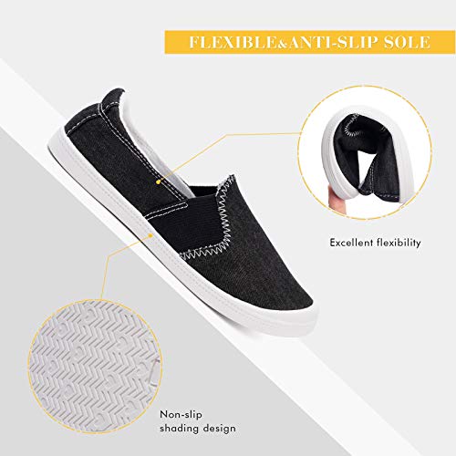 FUNKYMONKEY Shoes for Women, Comfort Low Top Canvas Slip On Sneakers Classic Casual Walking Shoes (9 M US, Black)