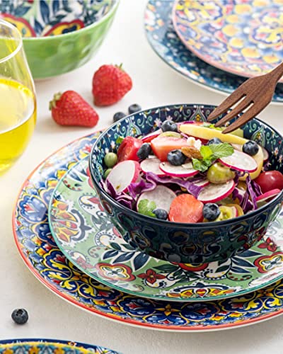 HENXFEN LEAD Ceramic Cereal, Soup Bowls Set of 6-25 Oz Deep Colorful Porcelain Serving Bowls for Dinner, Pasta, Salad, Oatmeal - Bohemian Style