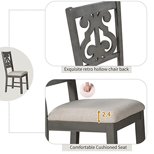 GLORHOME 5 Piece Round Table Set for 4 with Special-Shaped Legs and an Exquisitely Designed Hollow Chair Back in The Dining Room, Gray+Green