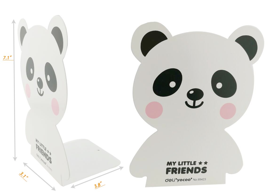 Winterworm Cartoon Cute Lovely Panda Bear Pattern Nonskid Heavy Metal Office Desk Bookends for Kids Children (White)