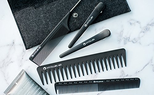 HYOUJIN 7 pcs Hair Comb Set Rat Tail Parting Combs Carbon Wide and Fine Tooth Comb Brush Cutting Comb Professional Styling Hair Combs for Women,Men Accessories with Clips