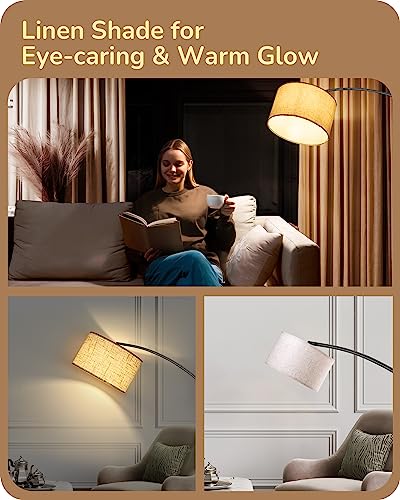 EDISHINE Arc Floor Lamp with Remote Control, Modern Floor Lamp with 5 Color Temperature & Dimmable Bulb, Metal Standing Lamps with Hanging Shade for Living Room, Bedroom, Office, Black