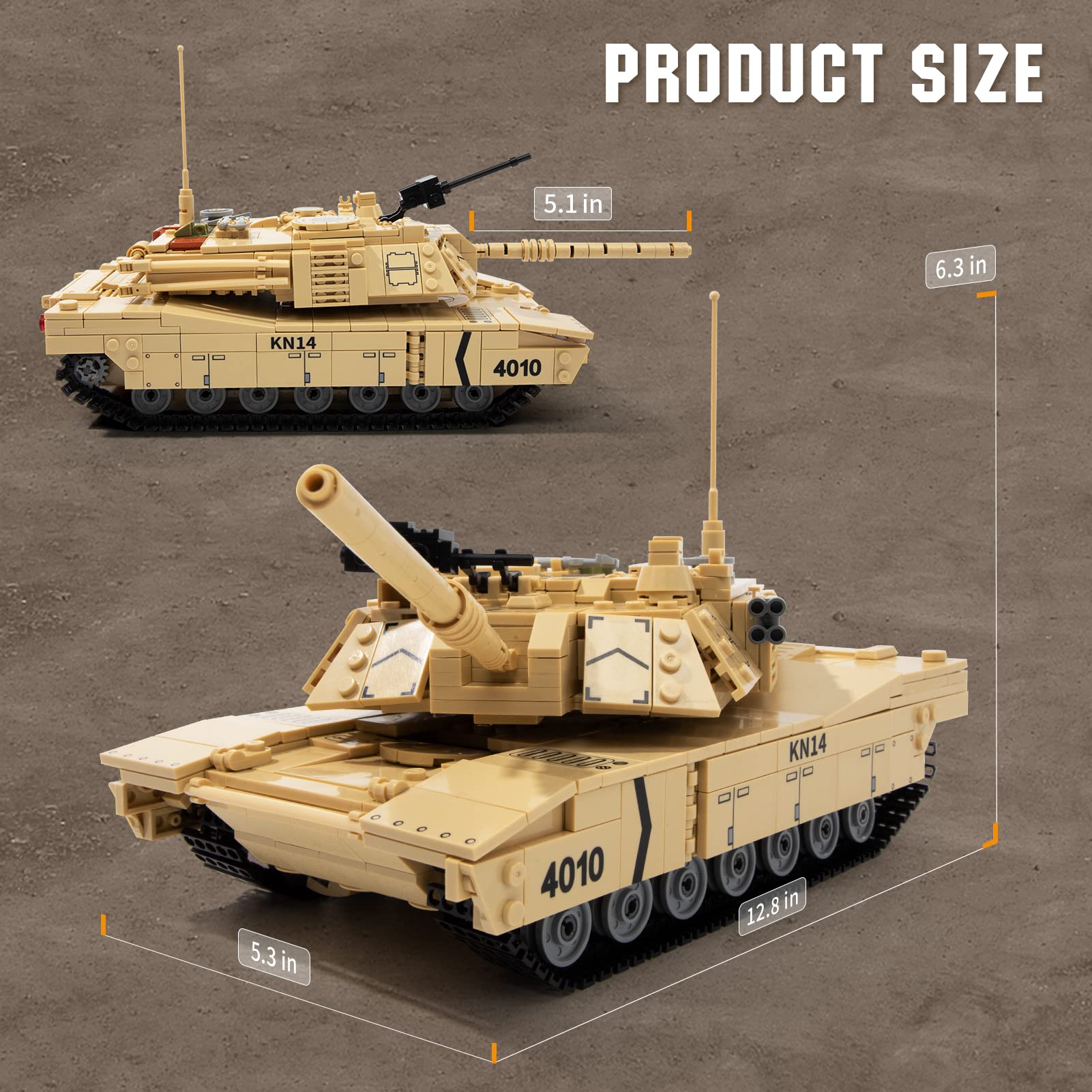 M Menbis M1A2 Simulated Tank Model Kit,WW2 Military Armed Tanks Building Block with 4 Soldier Figures ,Toys for Model Lovers,Gift for Boys 8-12(1053 Pcs)