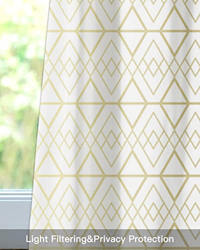 JasmineM Valances Curtains for Windows White Gold Line Rod Pocket Kitchen Valance Scarf for Living Room Geometric Short Window Treatment Drapes Curtain for Bedroom 42x12in