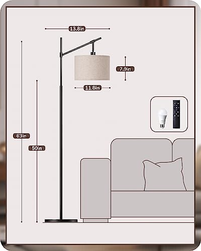 EDISHINE Modern Dimmable Floor Lamp, 63.8" Standing Lamp with Remote Control, E26 Socket, ACR Floor Lamp with Beige Shade for Bedroom, Living Room, Office, LED Bulb Included (Black)
