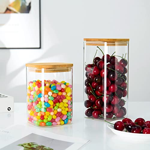 Diamond Star Airtight Glass Jar with Bamboo Wood Lid Kitchen Food CanistersĀ Glass Storage Container for Pantry(Square(4" X 5.7"))