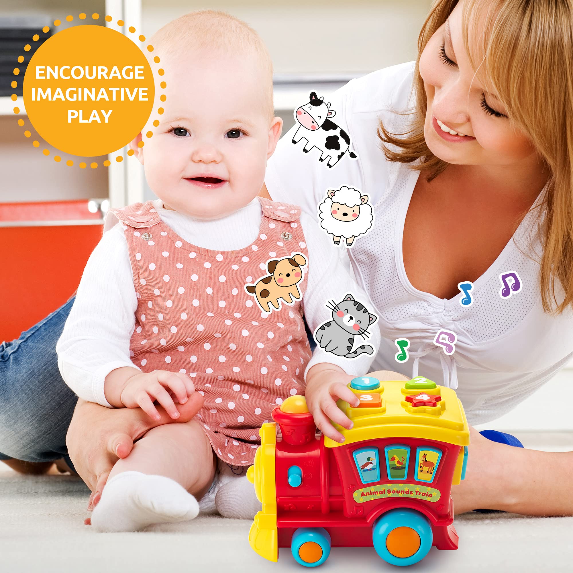 KiddoLab Toy Train - Interactive & Educational Pull Toy for Babies, Toddlers, Children - Numbers & Animal Sound Buttons, 8 Songs, Volume Control, Flashing Light - for Kids Ages 6 Months & Up