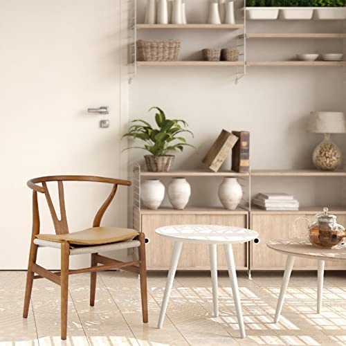 Forsho Set of 2 Solid Wood Wishbone Dining Chair with PU Soft Seat Cushion,Mid-Century Y Back Weave Dining Chair(Ash Wood - Black + Cushion)