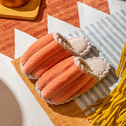 Cotton Shoes Slippers Women's Warm Solid Color Stripes Couple Home Style Plush Vertical Slippers Women Crystal